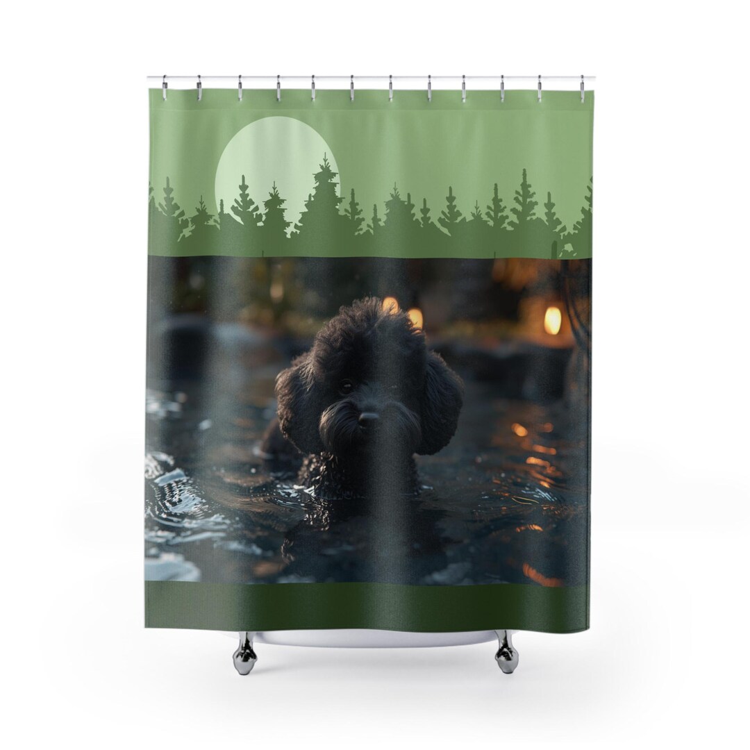 Japanese Hot Spring Toy Poodle Shower Curtain | Cute Dog Bath Decor ...