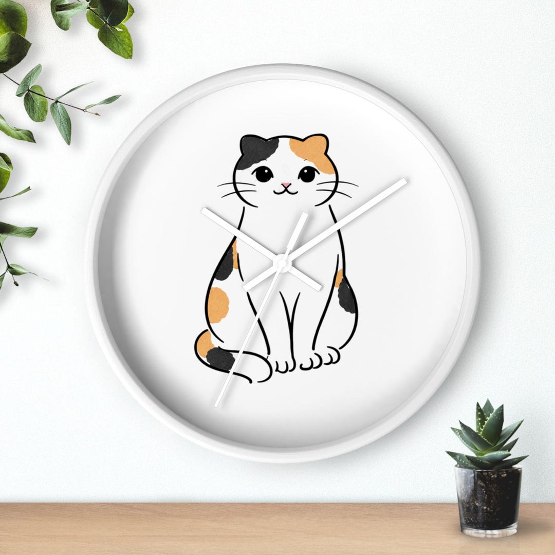 Cute Calico Cat Wall Clock Minimal Line Art Cat Illustration - Etsy