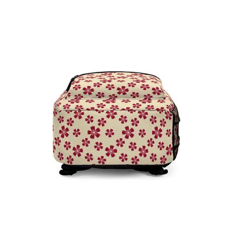 Japanese Nadeshiko Flower Pattern Backpack | Elegant Red and Beige ...