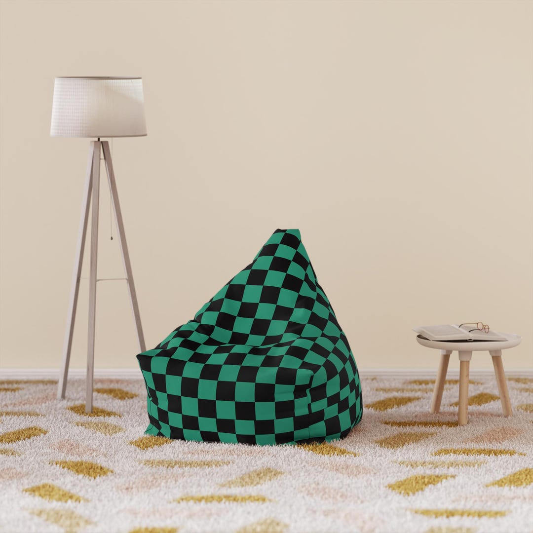 Green and Black Checker Pattern Bean Bag Chair Japanese Ichimatsu ...