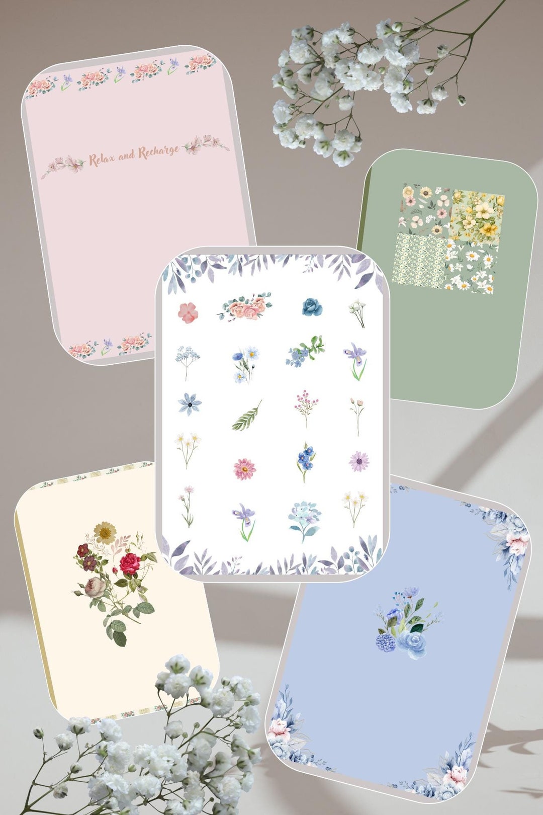 A5 Pastel Vintage Floral Notebook Cover Digital Templates Editable and ...