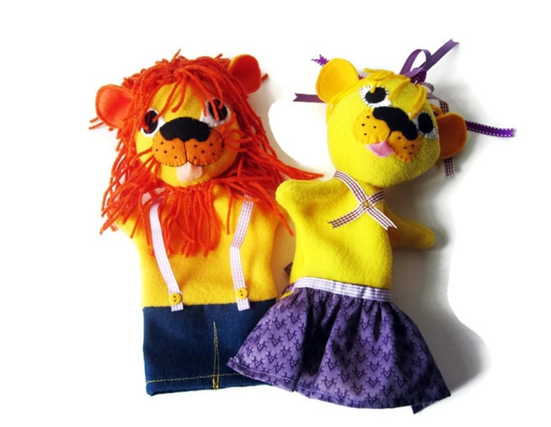 Pair Lion Hand Puppets/ Team Mascots/ Custom Made Puppet Set/Golden ...