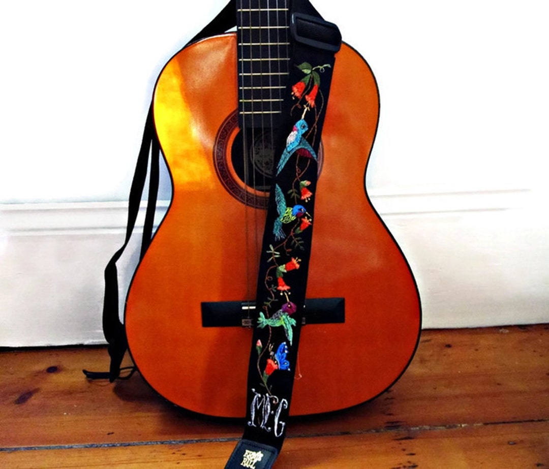 Custom Gibson Hummingbird Guitar Strap/ Hand Embroidered Hummingbirds ...