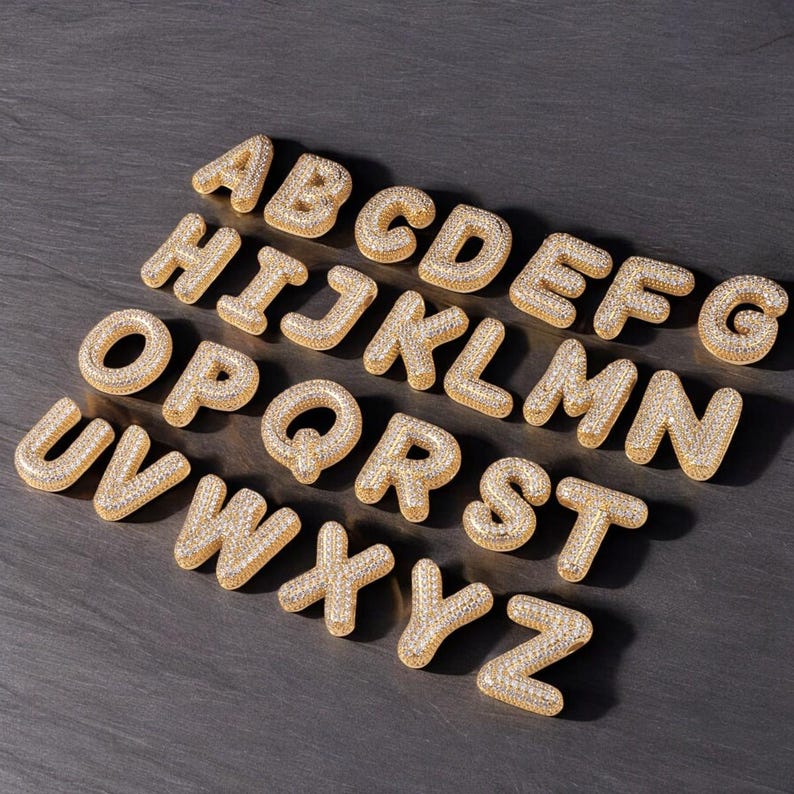 3D Gold Letter Necklace, Letter Pendant, Charm Initial Letters Necklace ...