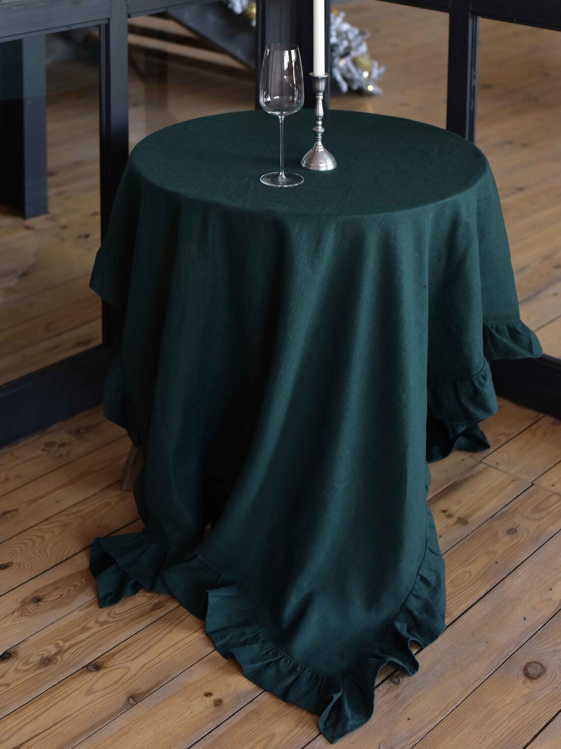Customizable Ruffled Linen Round Tablecloth Elegant Dining Room Decor ...