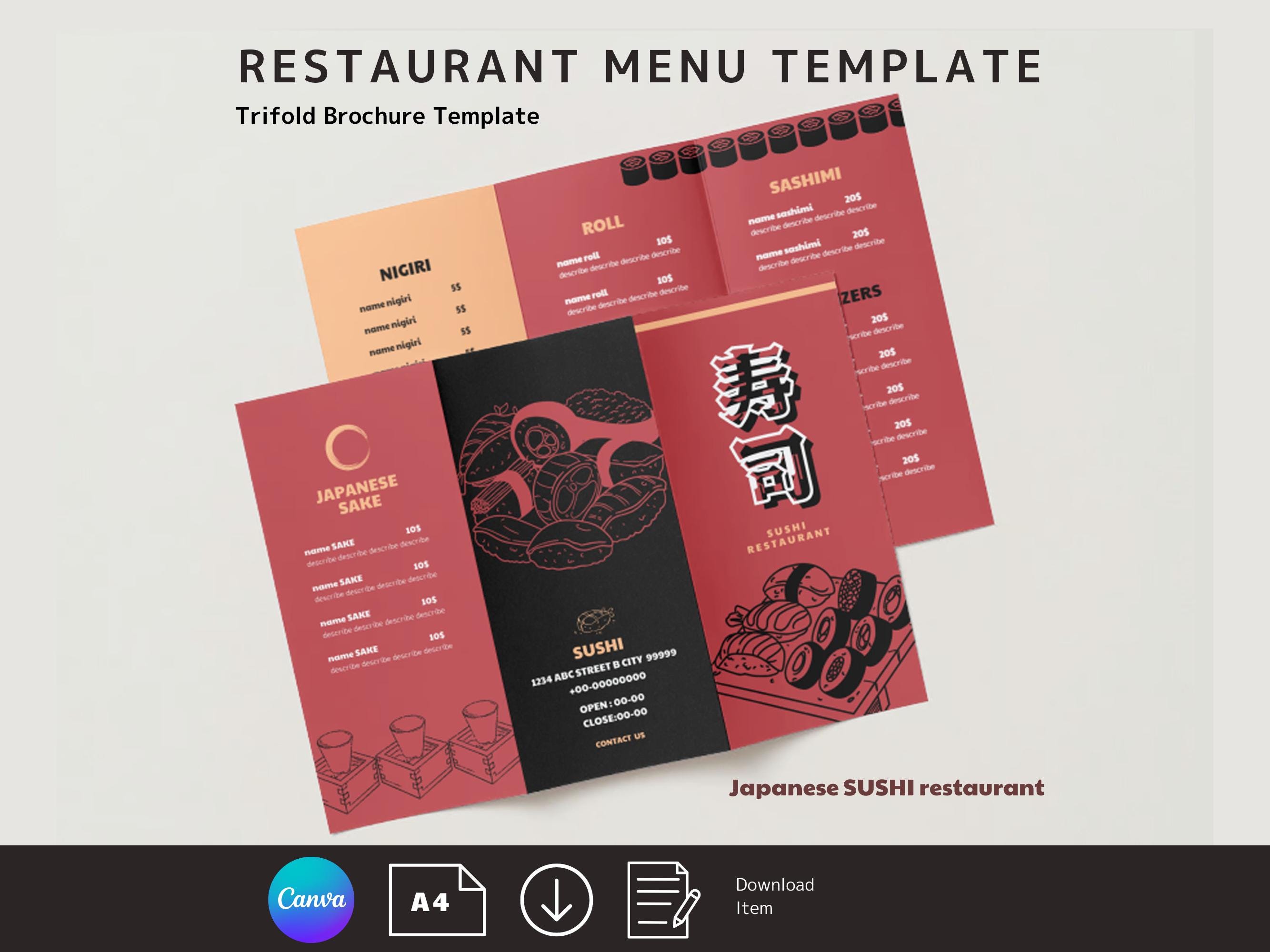 Japanese Restaurant Menu Template, SUSHI Menu, Takeaway Tri Fold Menu ...
