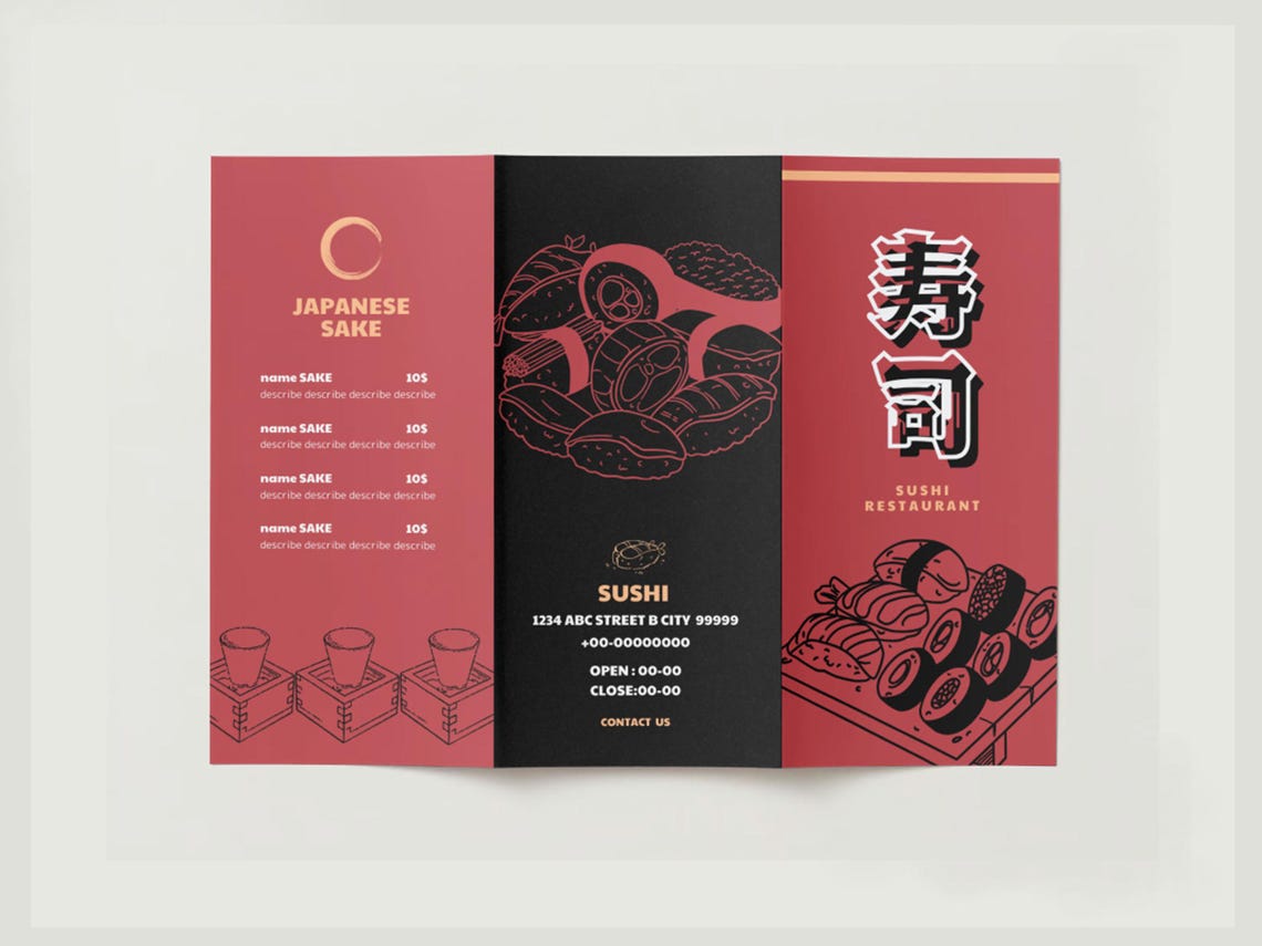 Japanese Restaurant Menu Template, SUSHI Menu, Takeaway Tri Fold Menu ...