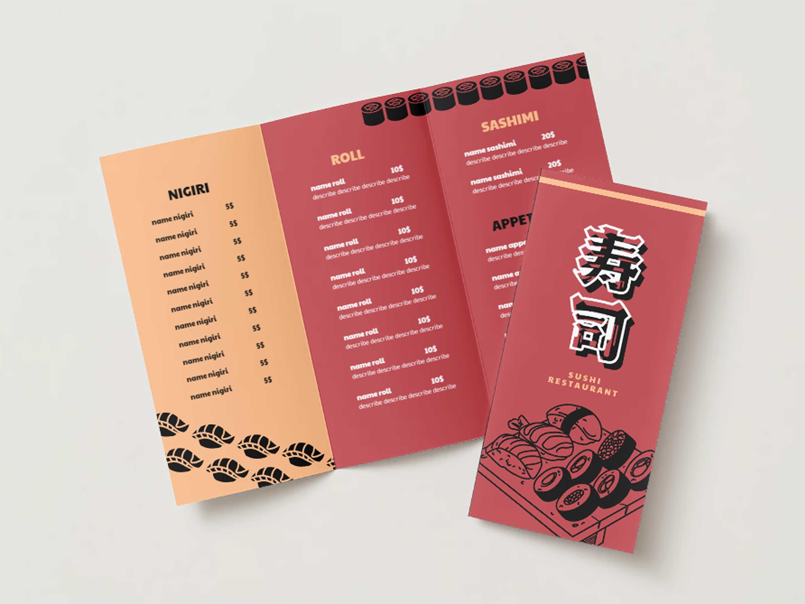 Japanese Restaurant Menu Template, SUSHI Menu, Takeaway Tri Fold Menu ...
