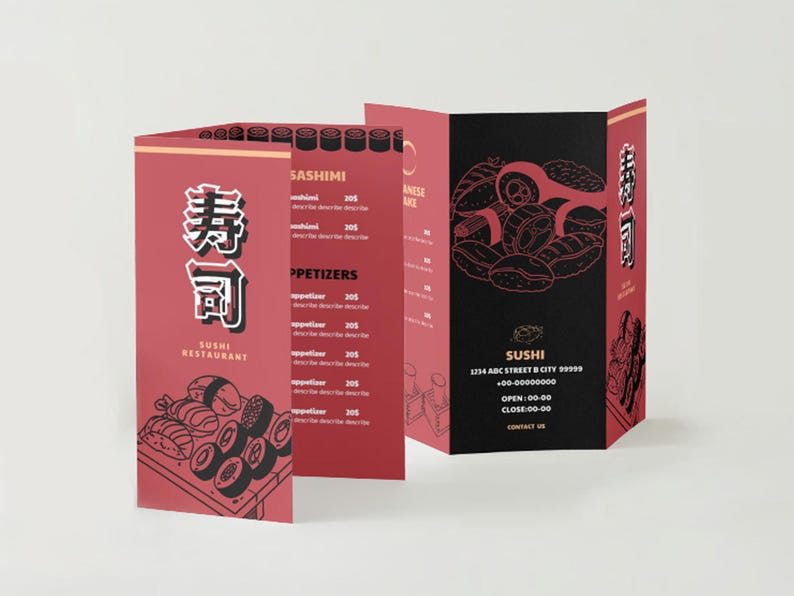 Japanese Restaurant Menu Template, SUSHI Menu, Takeaway Tri Fold Menu ...