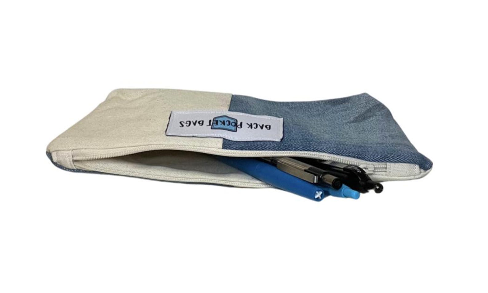 Upcycled Denim Pencil Case | Eco-friendly Pouch | Beige/canvas - Etsy