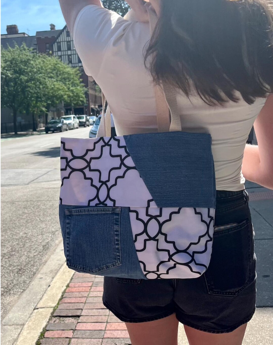 Upcycled Denim Tote With Inside Pocket | Eco-friendly Bag | Black ...