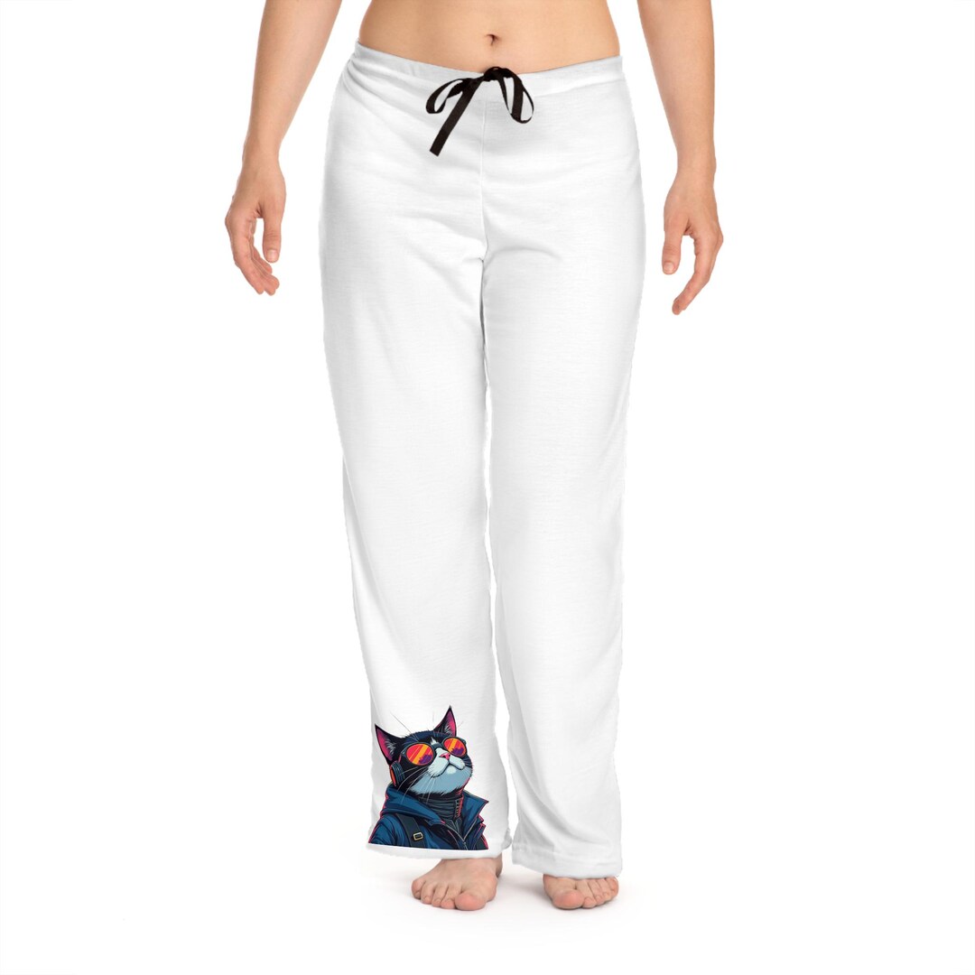 Graphic Cat Pajama Pants for Women, Cozy Sleepwear, Cat Lover Gift ...