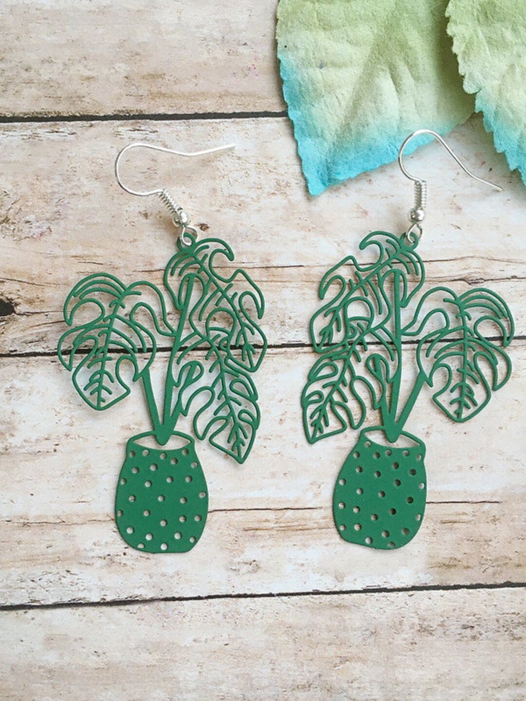 Monstera Deliciosa Plant Earrings Philodendron Filigree Detailed ...