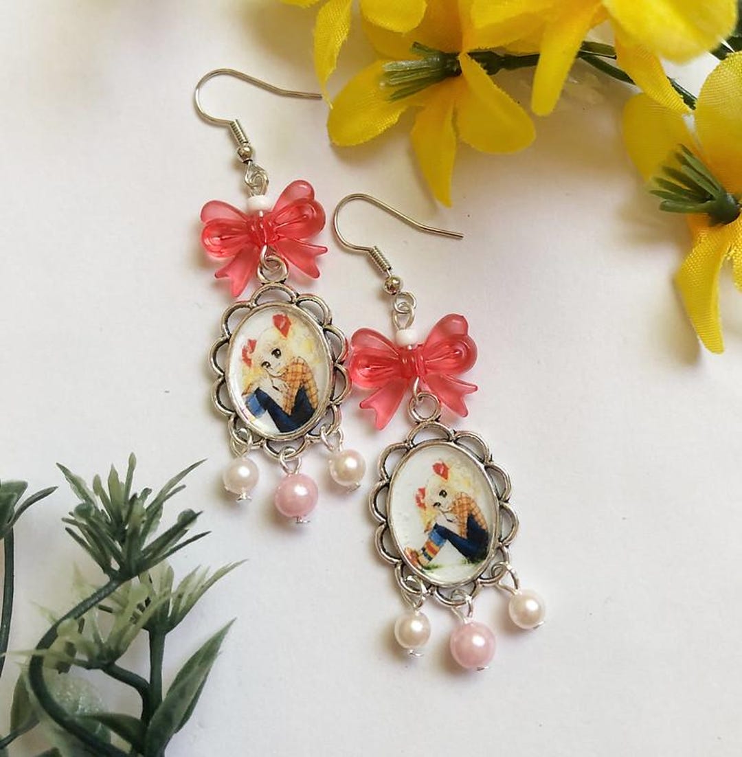 Candy Candy Asymmetrical Red Rose Earrings, Manga Japanese Retro Girl ...