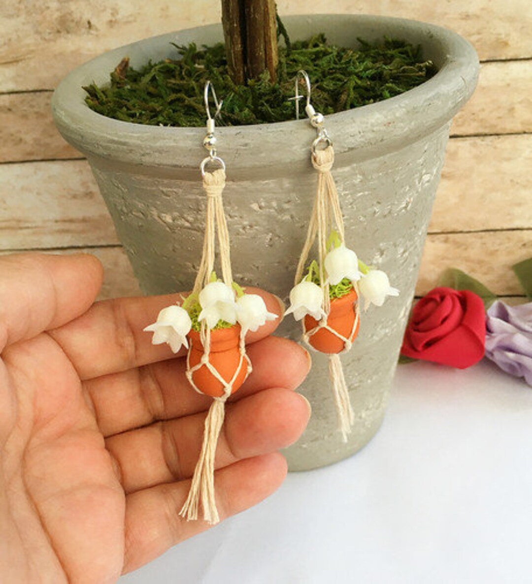 Lily of the Valley Mini Hanging Plants Earrings Pots Woodland Flowering ...