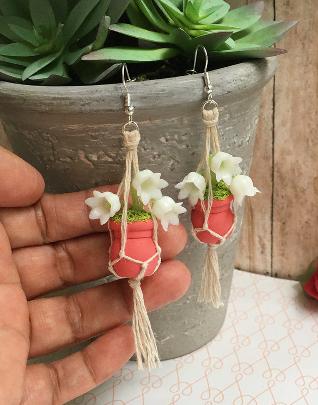 Lily of the Valley Mini Hanging Plants Earrings Pots Woodland Flowering ...