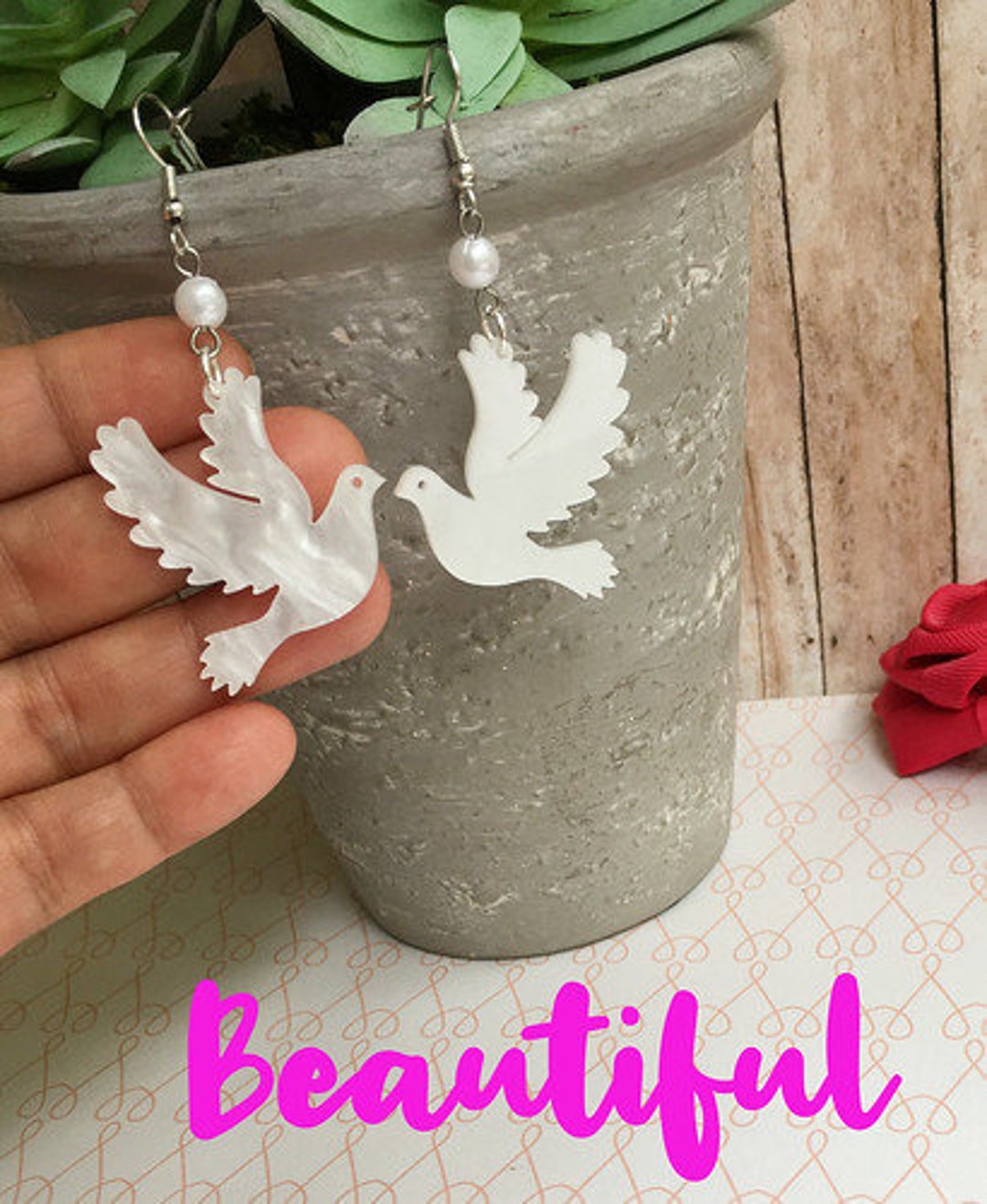 White Dove Dangle Earrings Birds, Madre Perla PALOMAS Aretes, Peace ...
