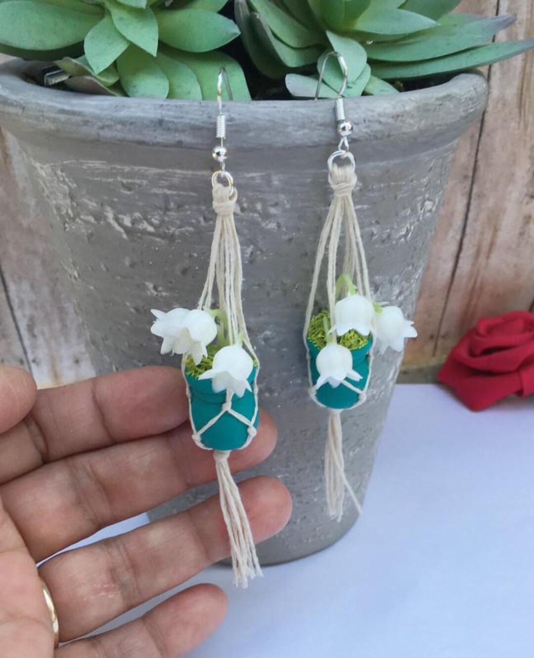 Lily of the Valley Mini Hanging Plants Earrings Pots Woodland Flowering ...