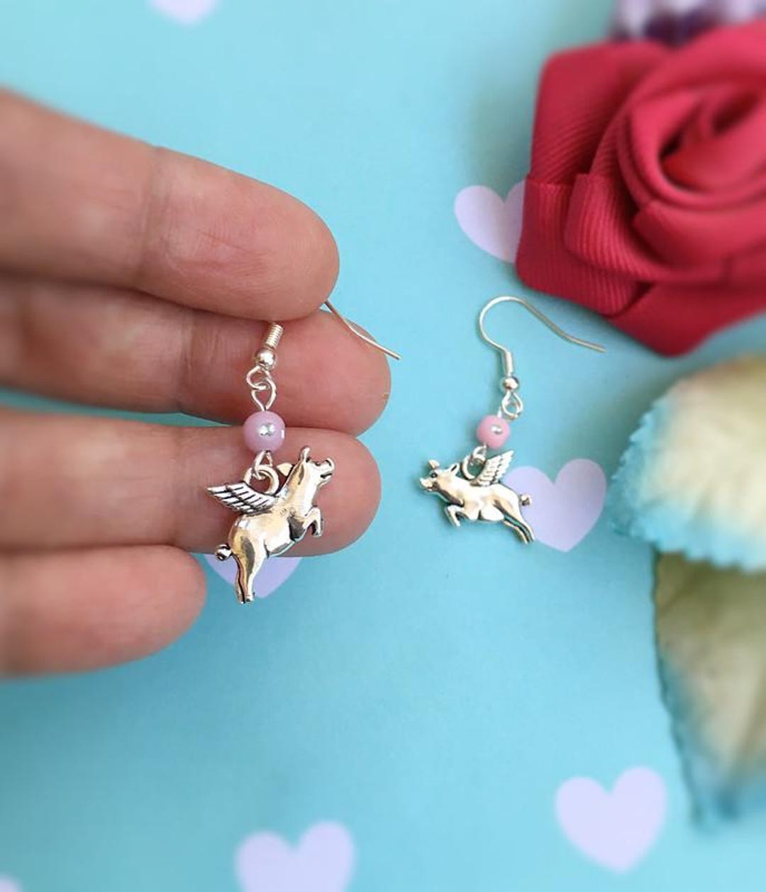 Flying Pig Earrings Charms, Chanchito Volador Aretes, Pig With Wings ...