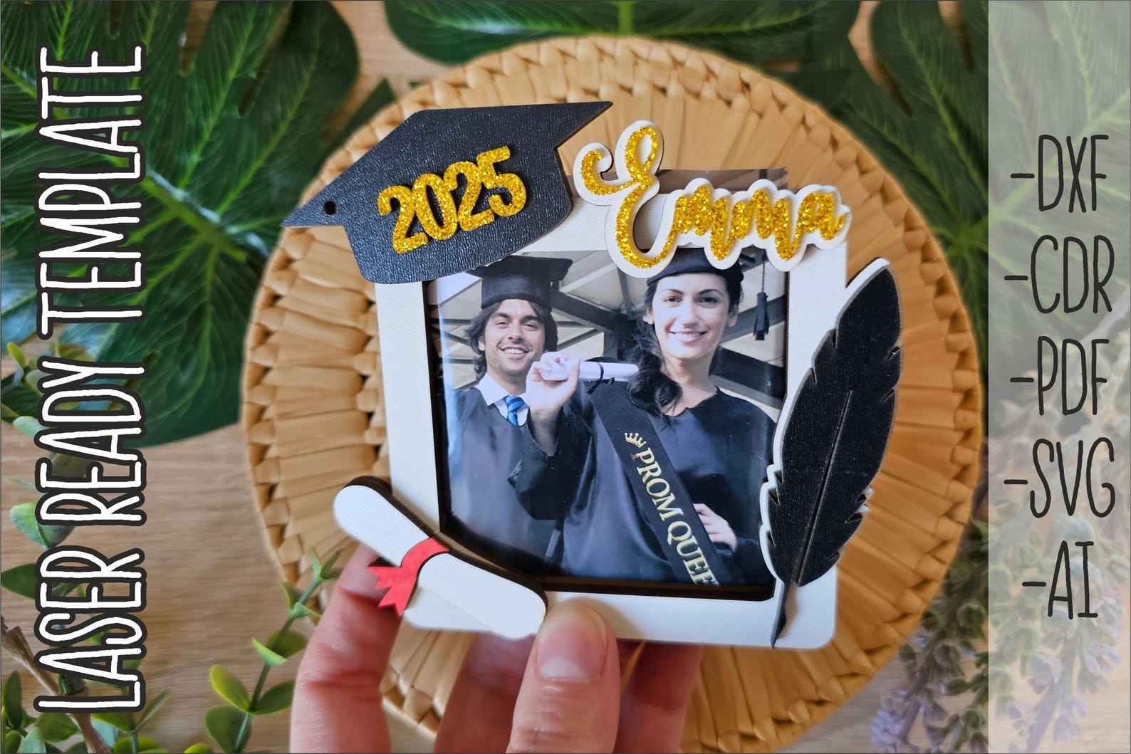 Graduation Photo Frame SVG Laser Cut File | 2 Styles | 7x7cm Photo ...