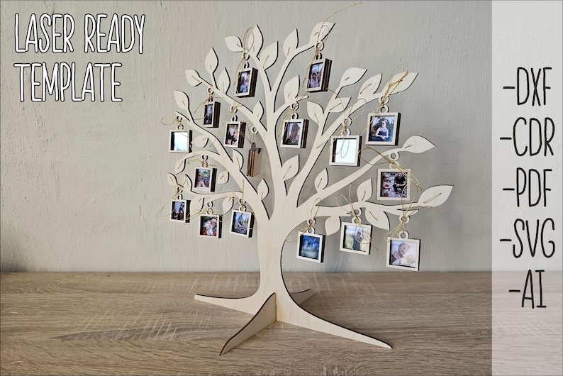 Family Tree Laser Cut File, 17 Photo Frames, Wooden Wall Decor ...