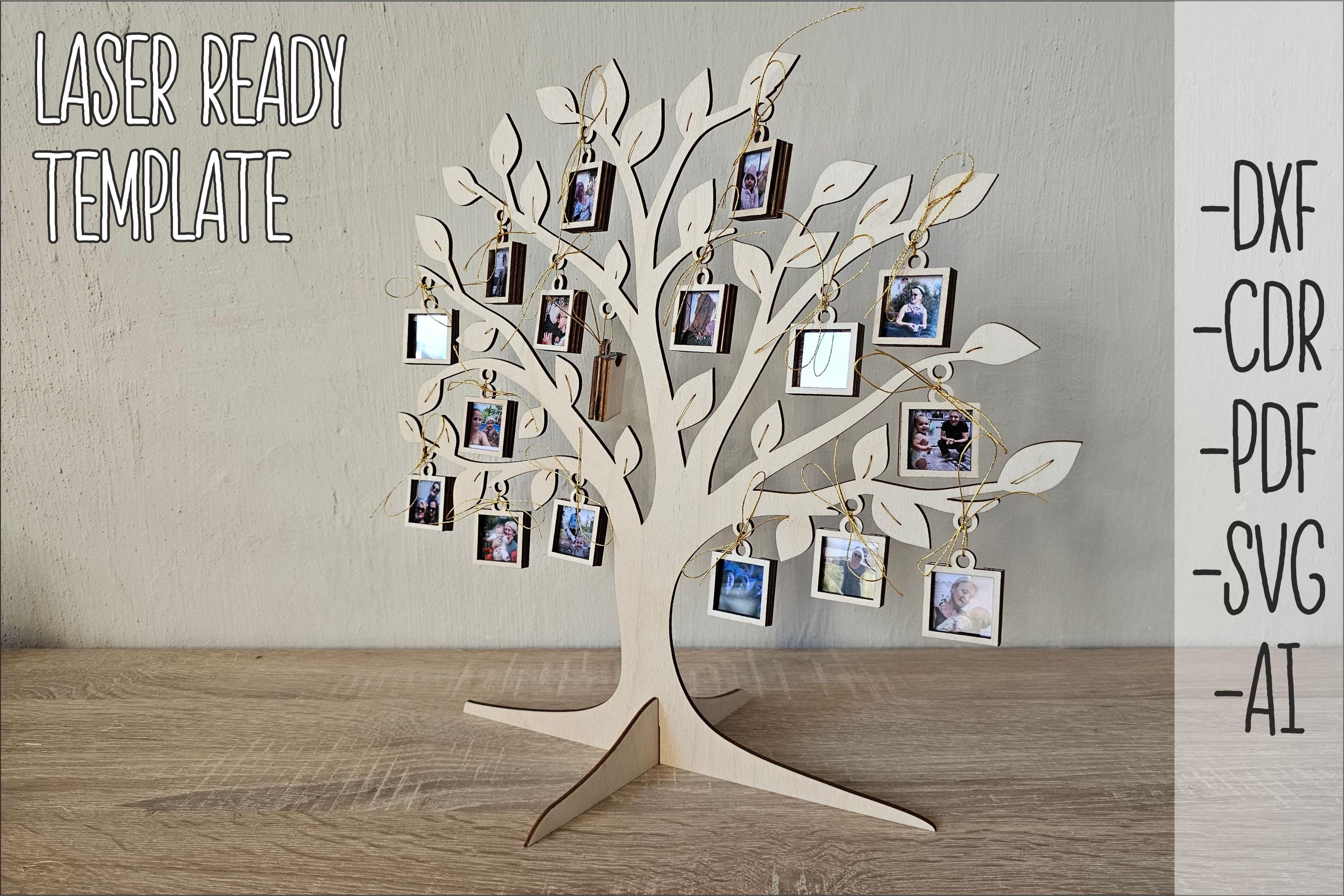 Family Tree Laser Cut File, 17 Photo Frames, Wooden Wall Decor ...