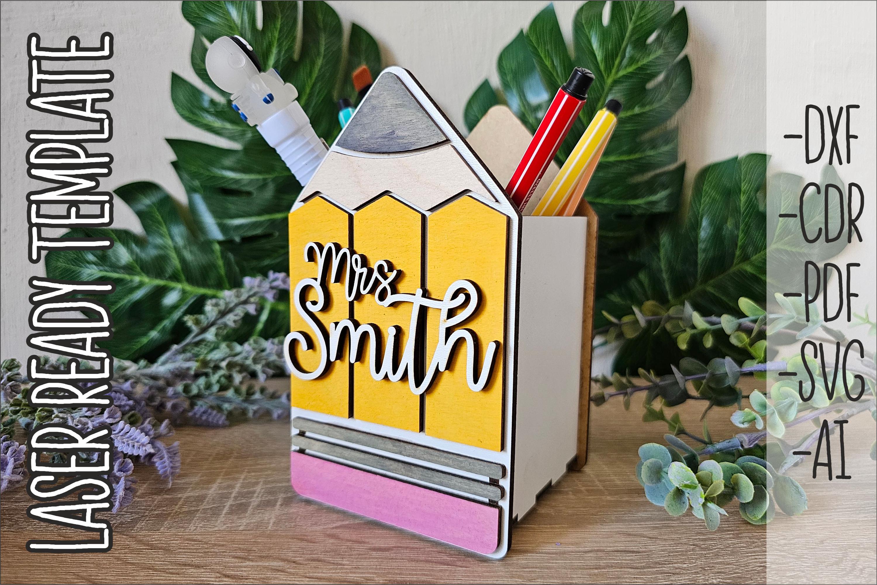 Pencil Pen Holder SVG Laser Cut File | Teacher Gift Desk Organizer ...