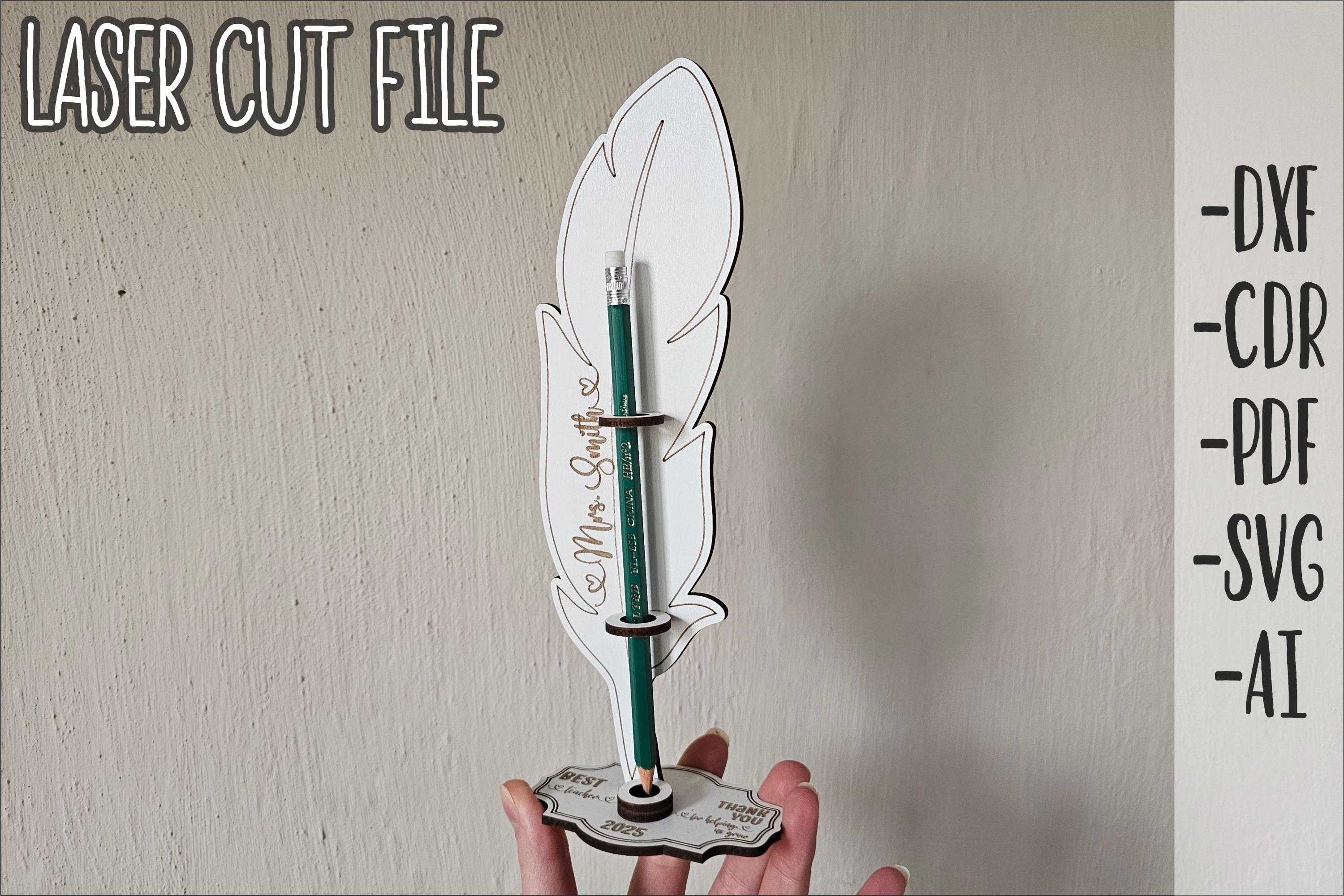 Pen Holder Feather SVG Laser Cut File | Teacher Gift Pen Stand | Office ...