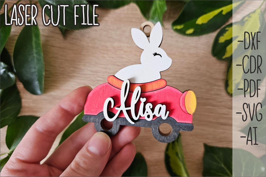 Personalized Bunny Car Keychain SVG | Easter Name Tag | Cute Rabbit ...