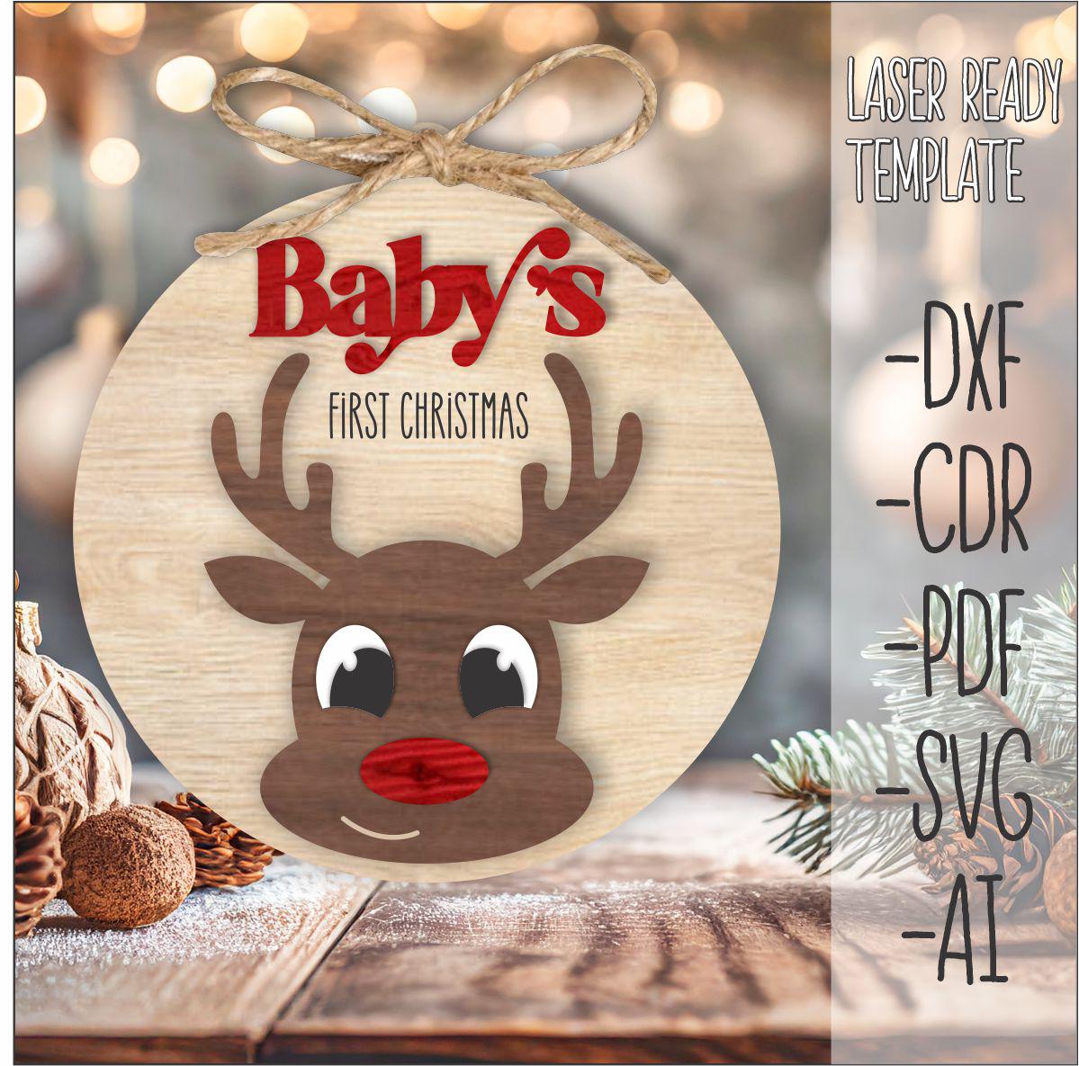 Baby's First Christmas Ornament SVG Laser Cut File, Cute Reindeer ...