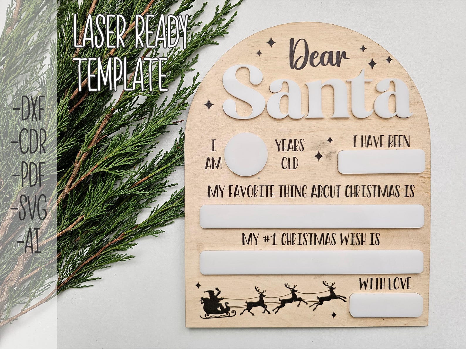 SVG Dear Santa Sign File | Christmas Laser File | Dear Santa Dry Erase ...