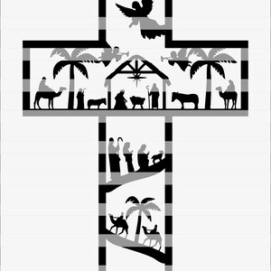 Nativity Scene, Wooden Nativity Cross, Cross, Christmas Tree Decoration ...