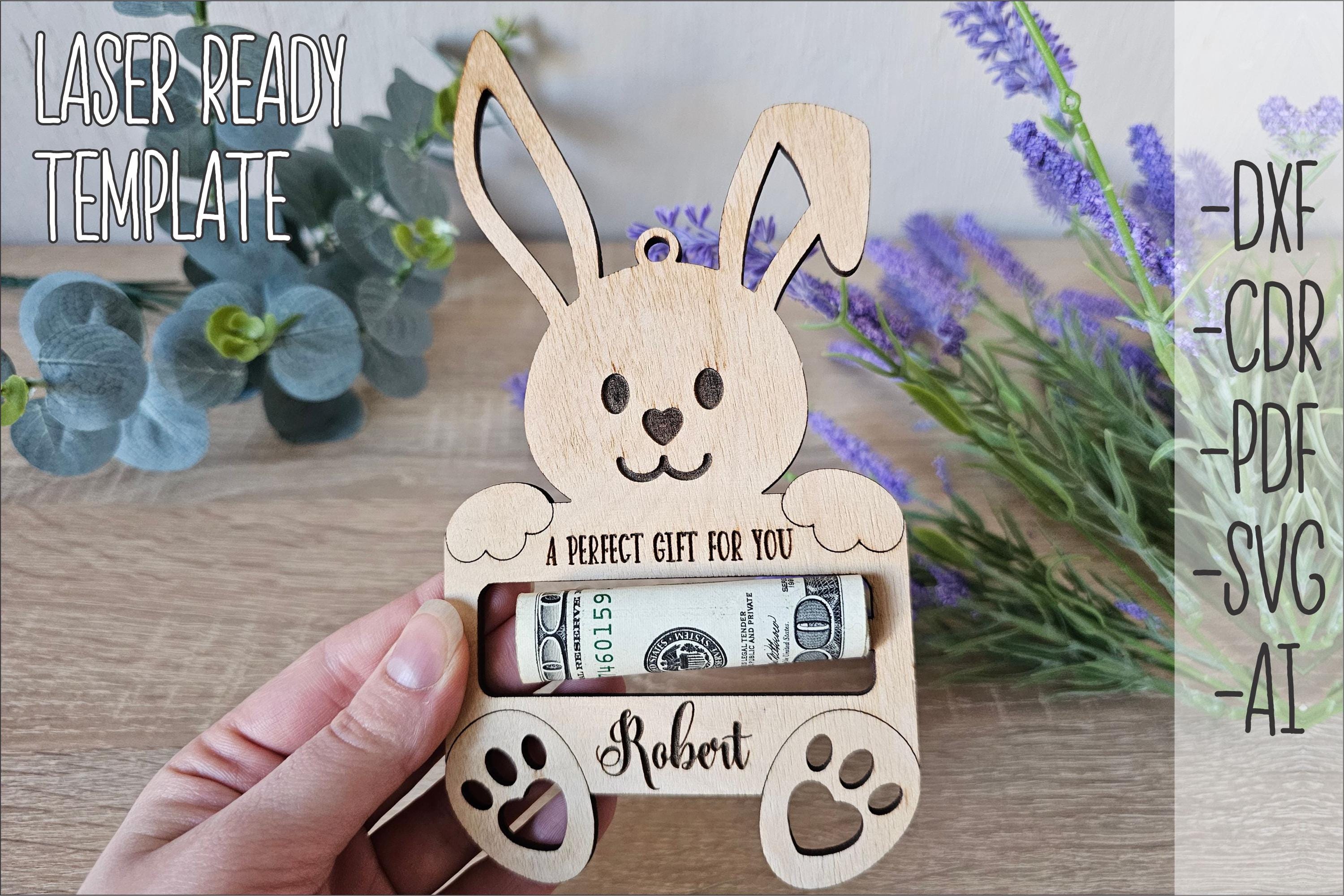 Easter Bunny Money Holder SVG, Personalized Laser Cut Gift, DIY Easter ...