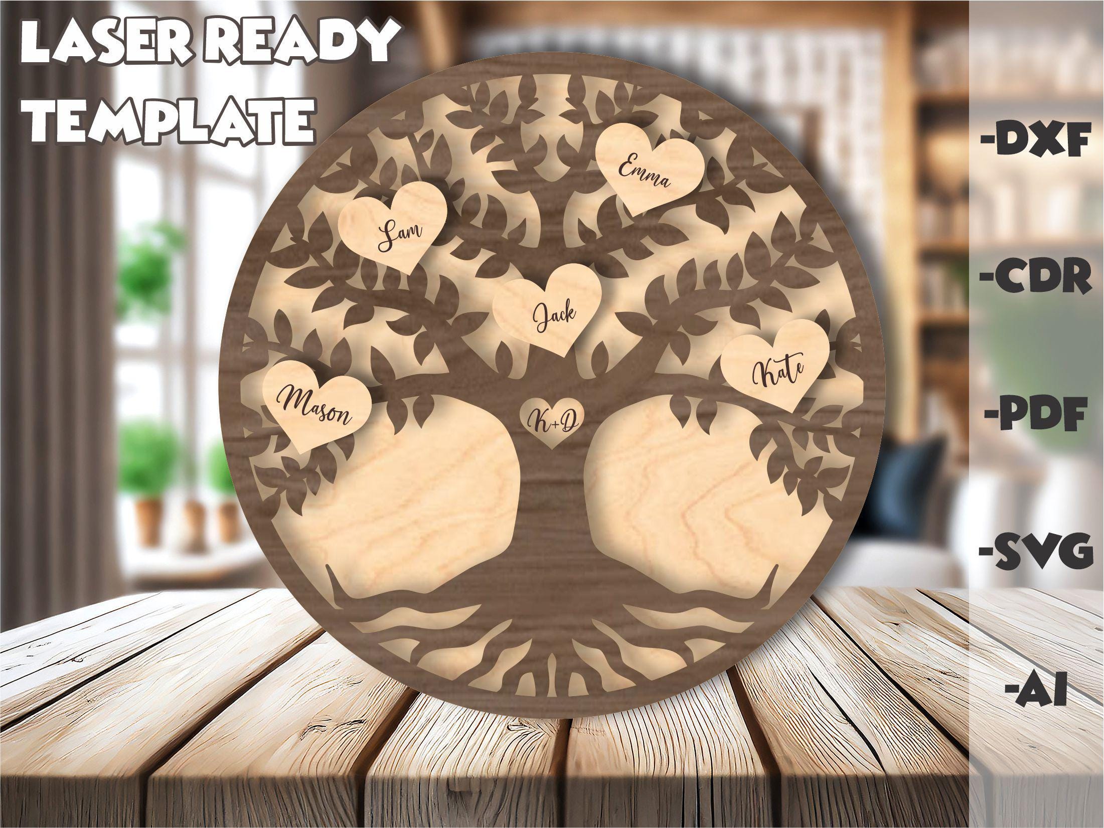 Family Tree, Family Name Wooden Sign SVG Laser Cut File, Custom Family ...