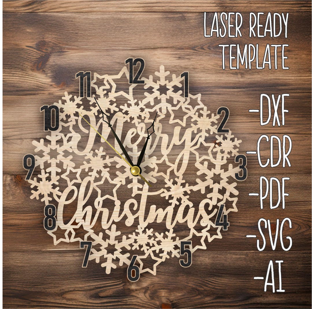 Laser Cut File for Christmas Clock With "merry Christmas" and ...