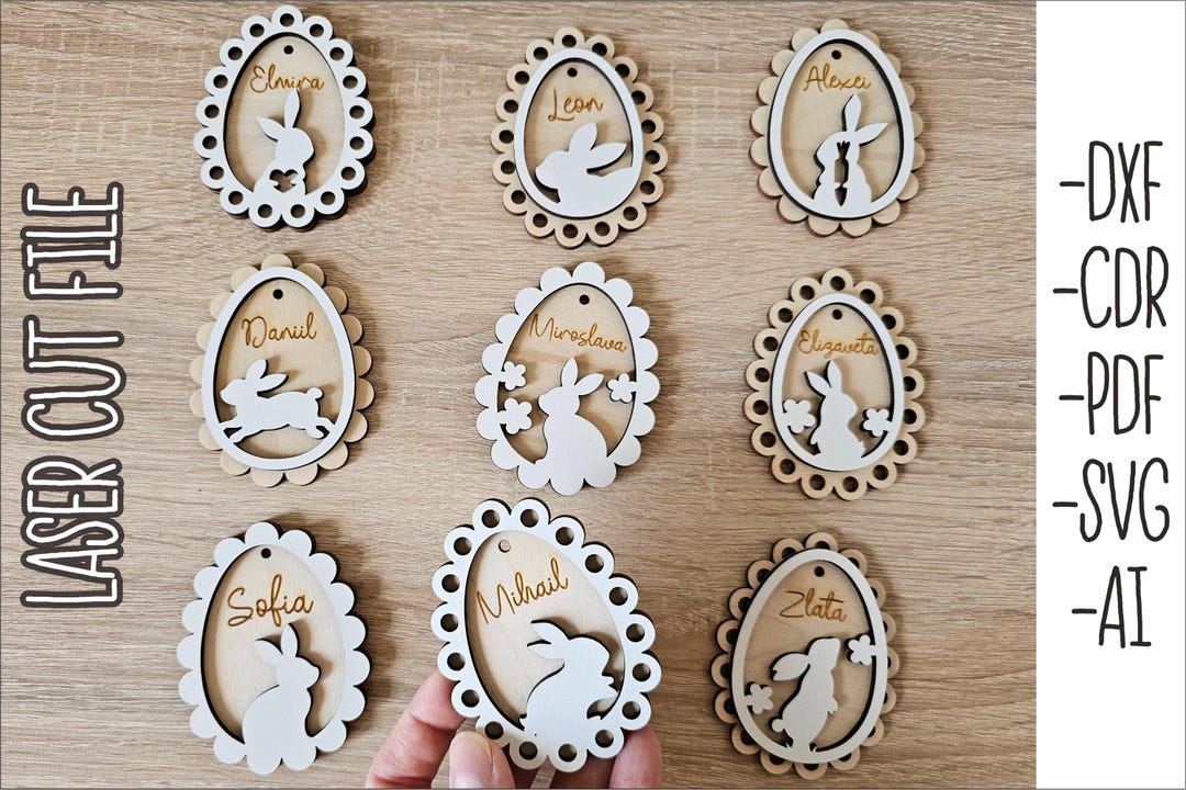 Easter Egg Tag SVG, Bunny Egg Laser Cut Files, Personalized Basket Tag ...