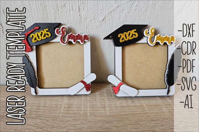Graduation Photo Frame SVG Laser Cut File | 2 Styles | 7x7cm Photo ...