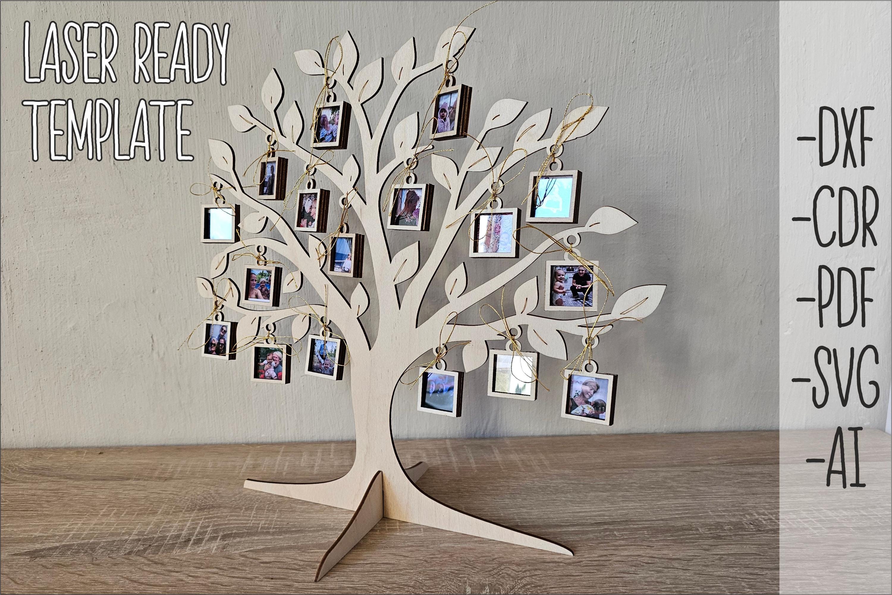 Family Tree Laser Cut File, 17 Photo Frames, Wooden Wall Decor ...