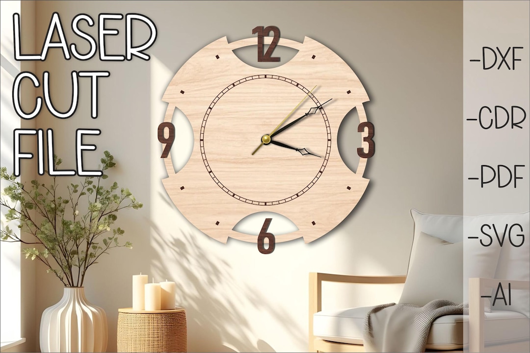 Minimalist Wall Clock SVG | Modern Clock Laser Cut File | Simple Clock ...