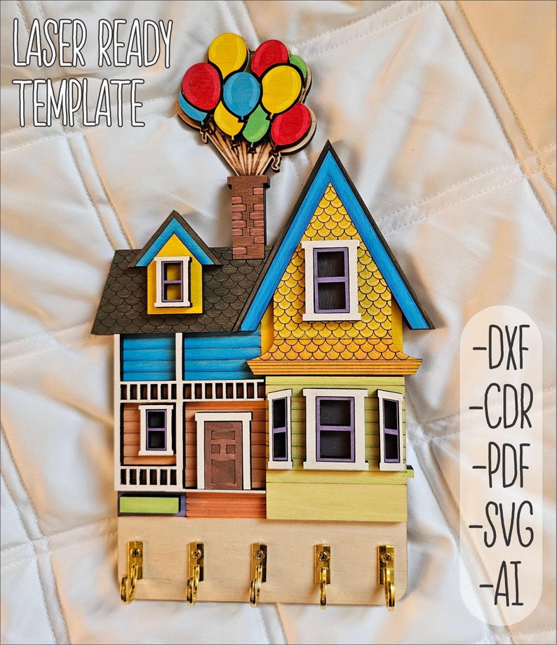 Laser Cut Key Holder File, House With Balloons Key Organizer ...