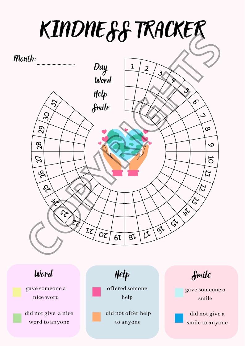 Kindness Tracker, Mental Health Tracker PRINTABLE Journal Page Track ...