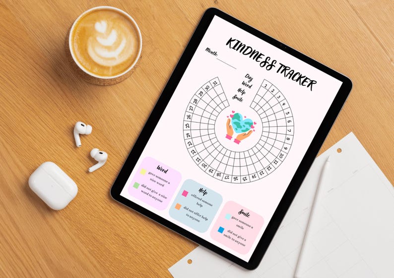 Kindness Tracker, Mental Health Tracker PRINTABLE Journal Page Track ...