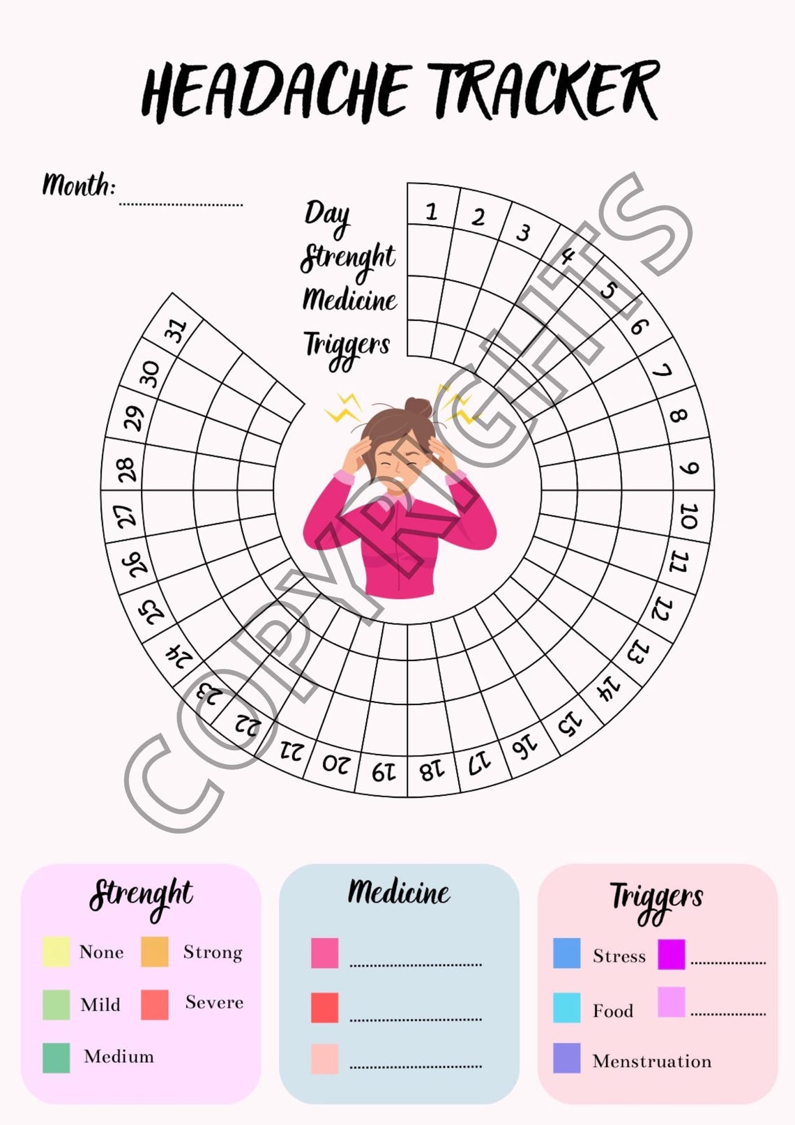 Headache Tracker - PRINTABLE Journal Page - Planner Page - Headache ...