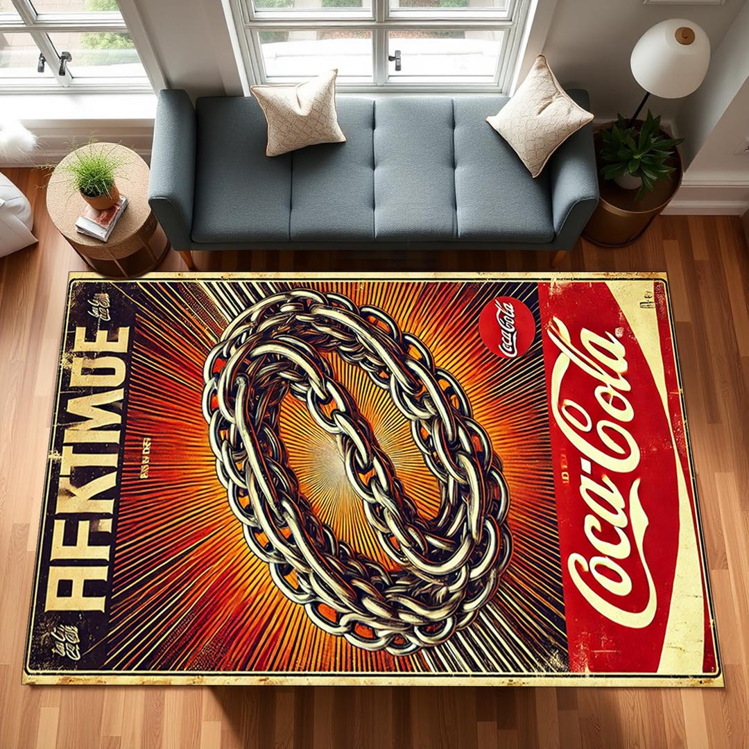 Coca-cola Living Room Rug: Chain Design, Printed Designer Rug - Etsy