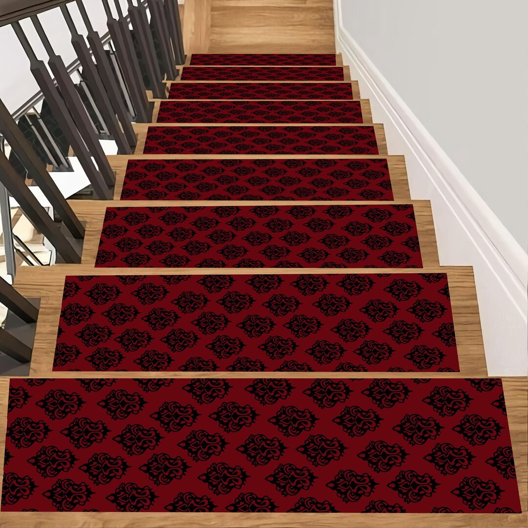 Red Stair Rug, Black Ethnic Patterns, Aesthetic, Durable Stair Rug ...
