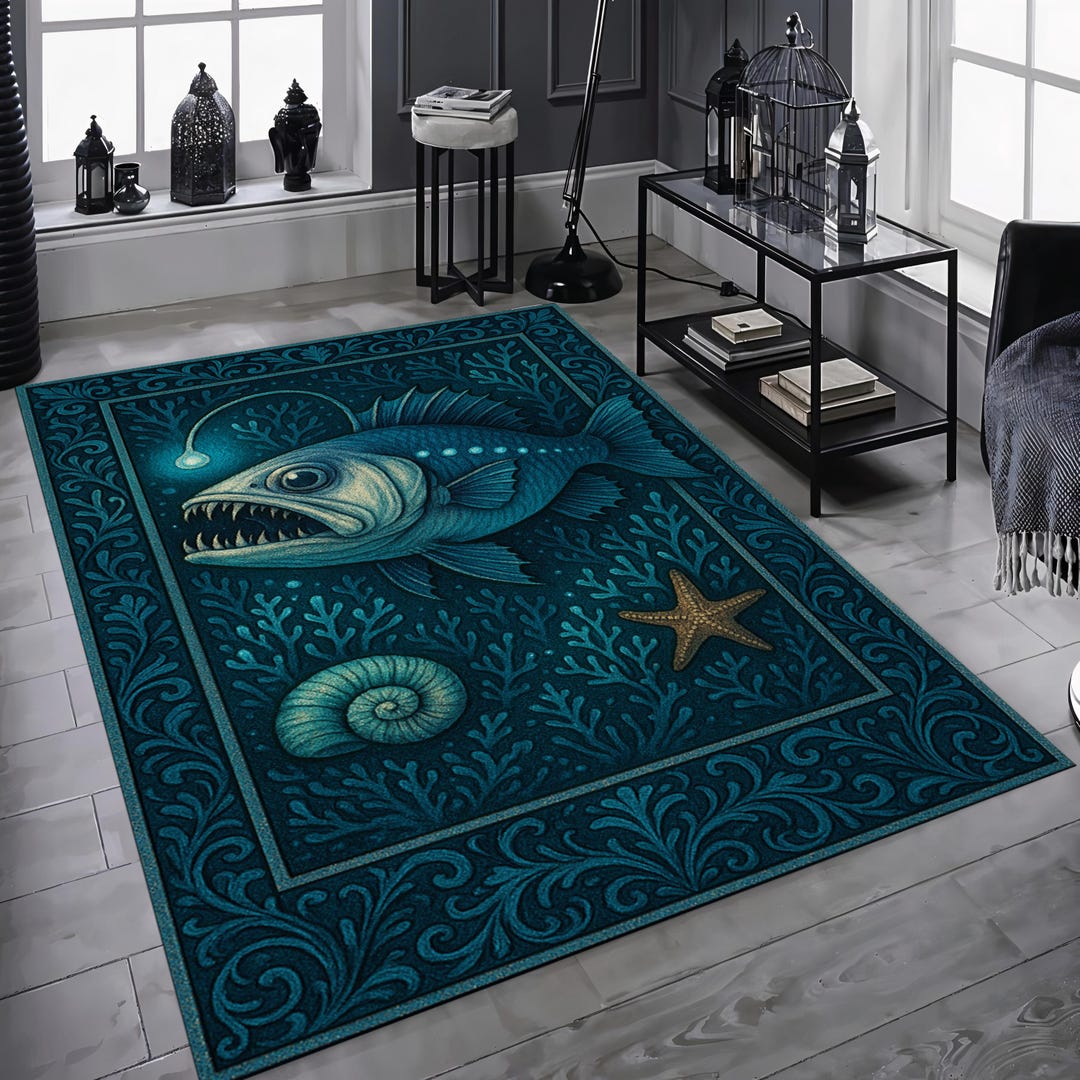 Angler Fish Rug: Mariana Trench Ocean Design, Modern Area Rug - Etsy
