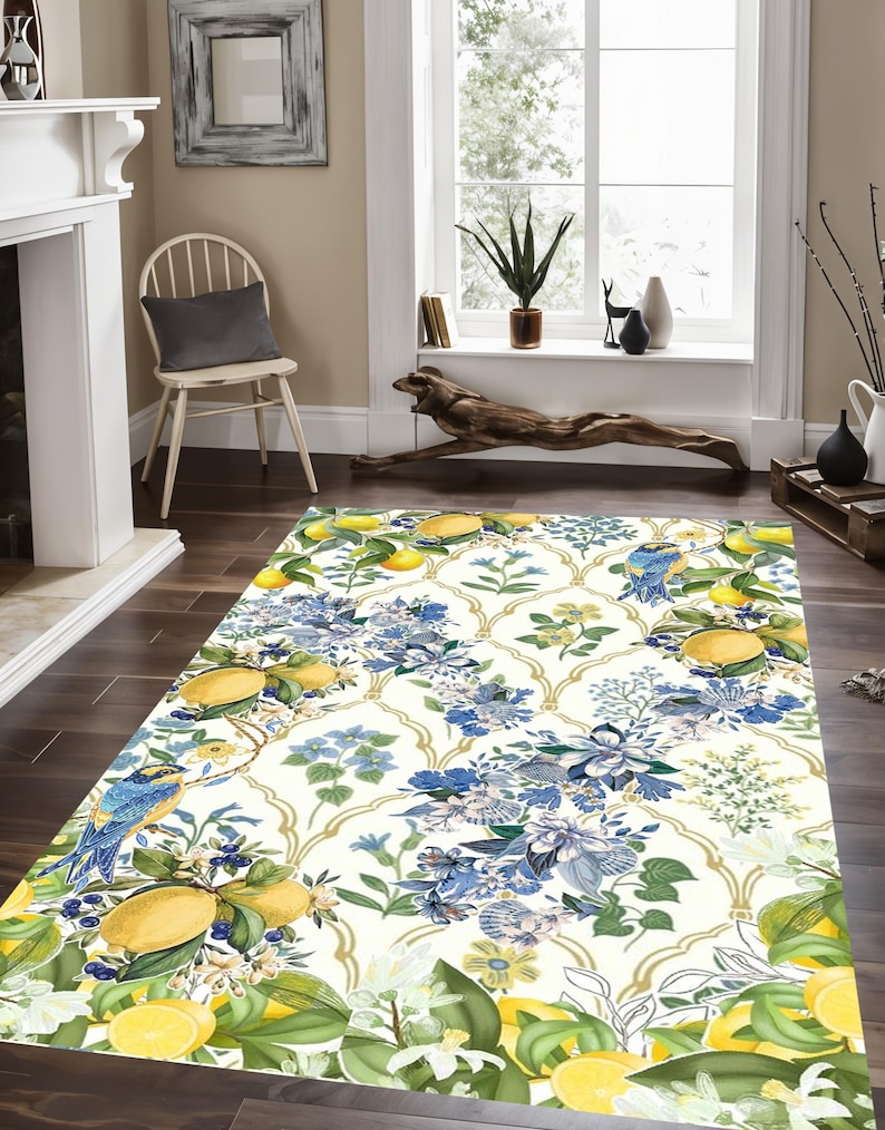 Lemon Floral Rug: Kitchen & Living Room Decor - Etsy