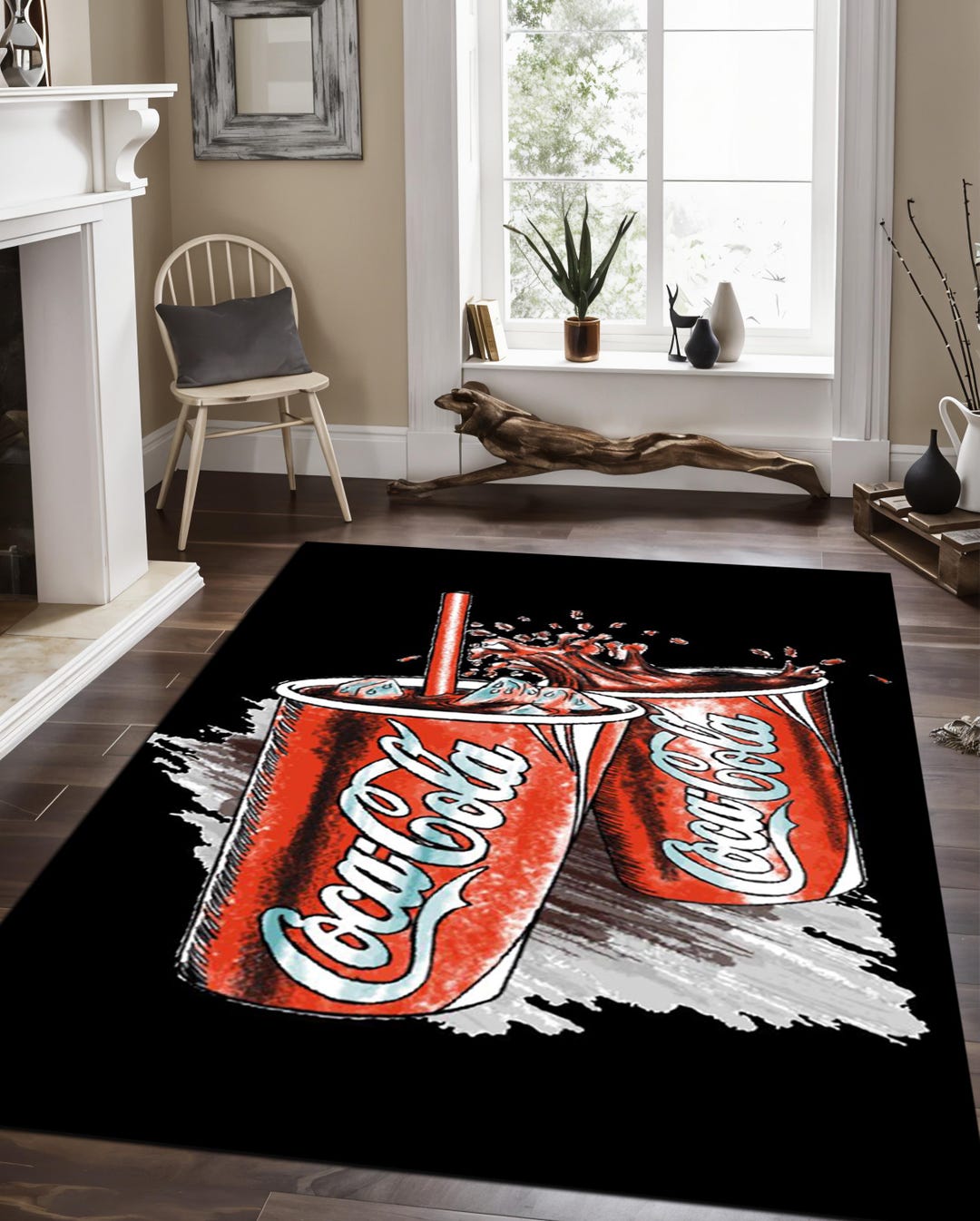 Black Rug, Coca Cola Rug, Cola Glass, Collectible, Modern Rug, Personal ...