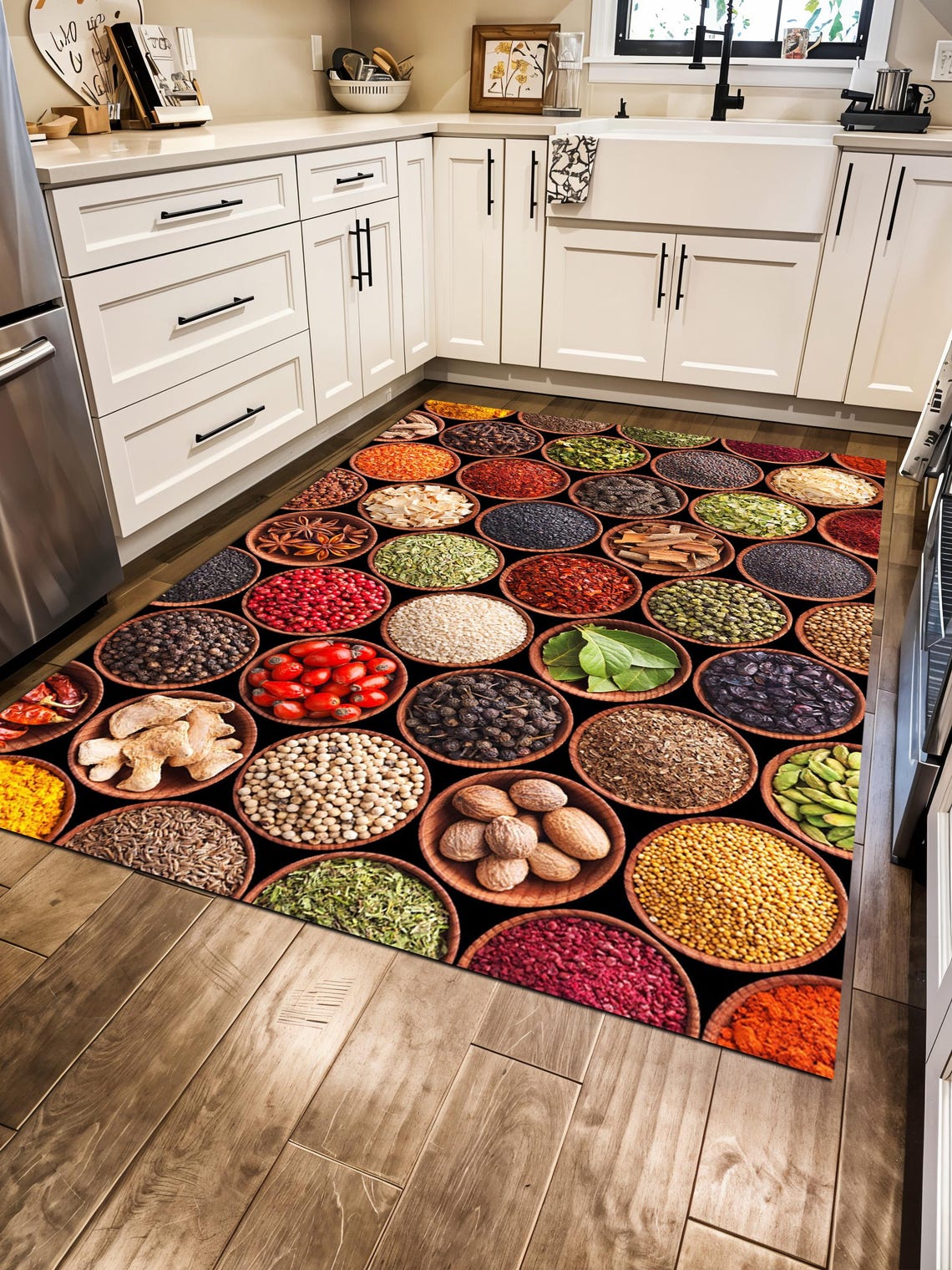 Food Themed Rug, Kitchen Rug, Spice Pattern Rug, Spoon Pattern Rug ...