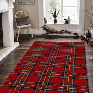 Red Checkered Rug: Geometric Living Room Decor - Etsy